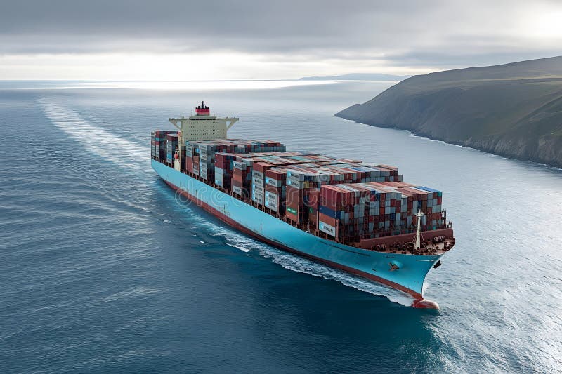 A Cargo Ship Loaded with Colorful Containers Sails Smoothly through ...