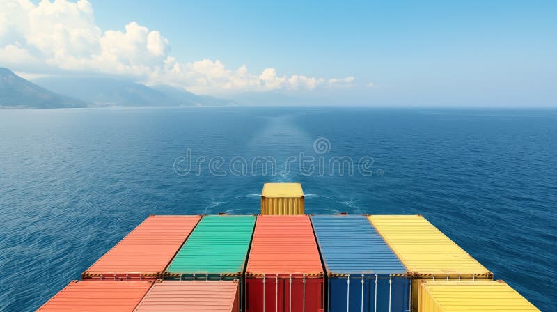 Cargo Ship Loaded with Colorful Shipping Containers on Open Sea Stock ...