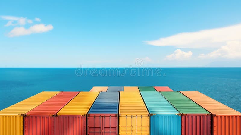 Cargo Ship Loaded with Colorful Shipping Containers on Open Sea Stock ...