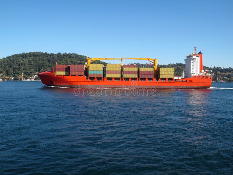 Cargo Ship Loaded with Containers, Istanbul, Turkey Stock Photo - Image ...