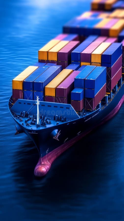 Cargo Ship Loaded with Containers Navigates Calm Waters Under Bright ...