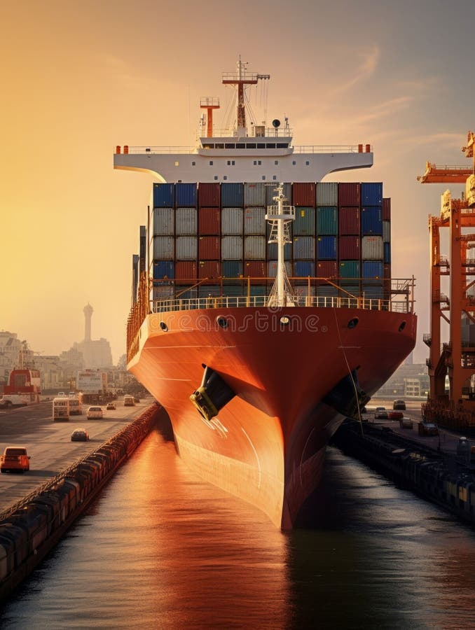 Cargo Ship Loaded with Containers at Sunset. Generative Ai Stock ...