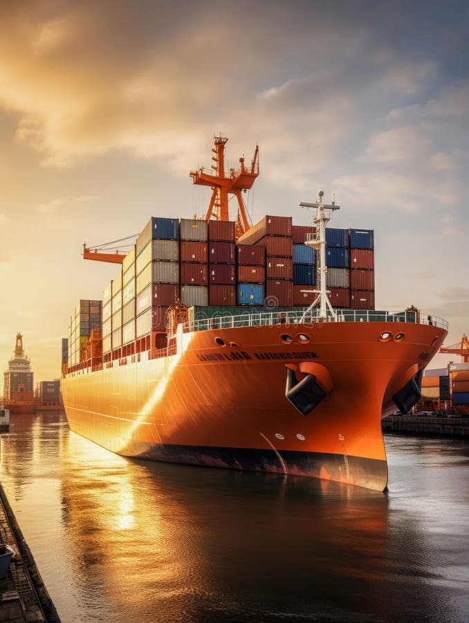 Cargo Ship Loaded with Containers at Sunset. Generative Ai Stock ...