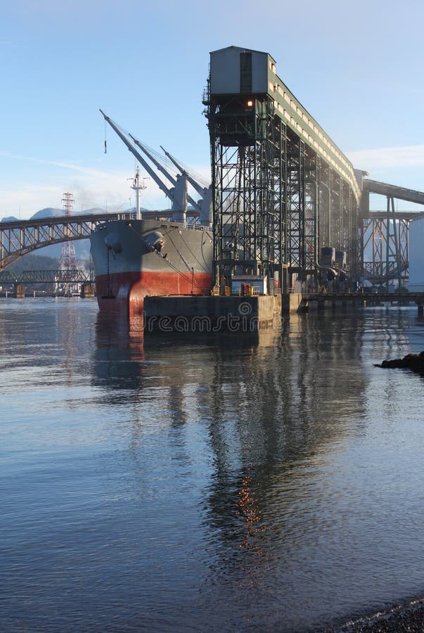 Cargo Ship Loading, Burrard Inlet, Vancouver Stock Photo - Image of ...