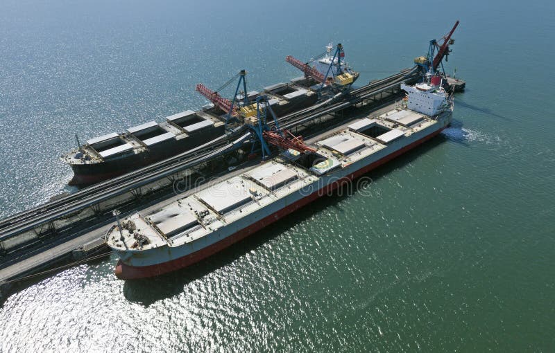 Cargo Ship Loading in Coal Cargo Terminal Stock Photo - Image of hull ...