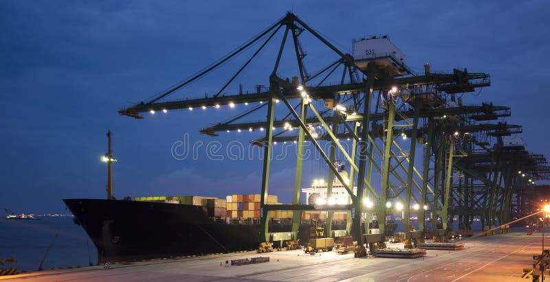 Cargo Ship Loading Containers by Night Stock Image - Image of cargo ...