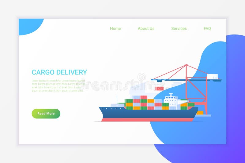 Cargo Ship Loading with Containers by Port Crane Flat Vector ...