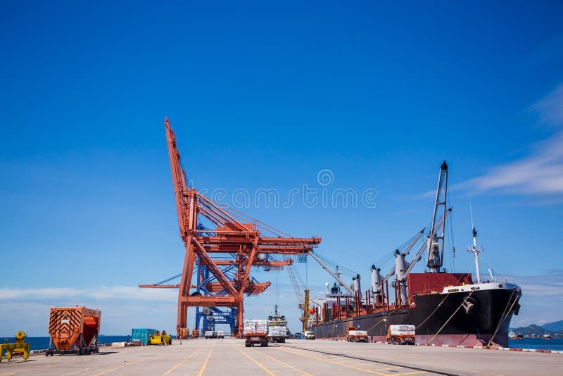 A Cargo Ship is Loading with Crane at Laemchabang Port, Thailand ...