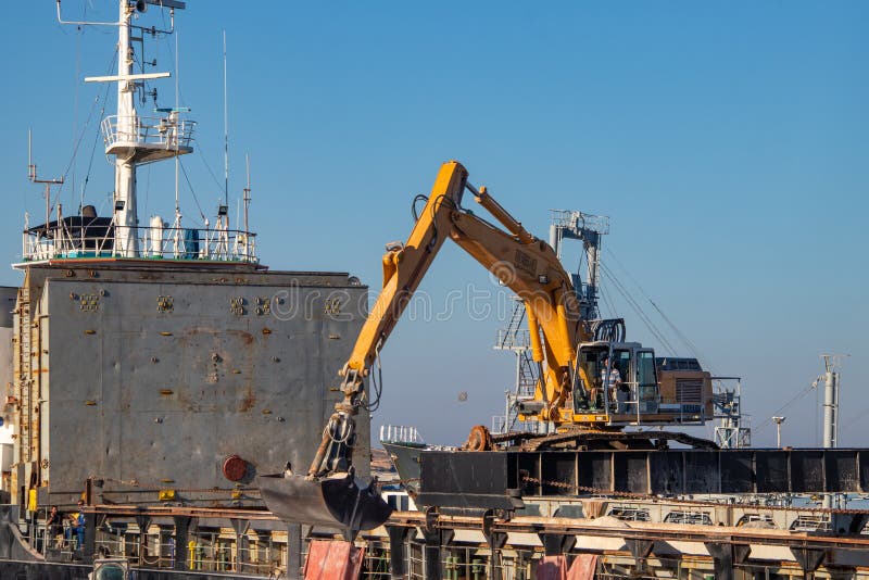 Cargo Ship Loading on a Dock on the Greek Isle of Paros Editorial Stock ...