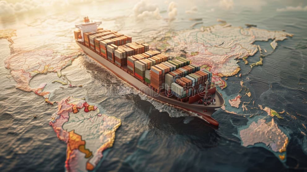 The Cargo Ship on Map.AI Generated Image Stock Photo - Image of water ...