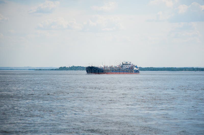 Cargo Ship Moving Along the River Stock Image - Image of cargo, barge ...