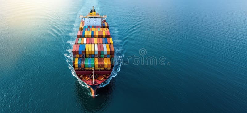 Cargo Ship Navigating Calm Waters with Colorful Containers Stacked High ...