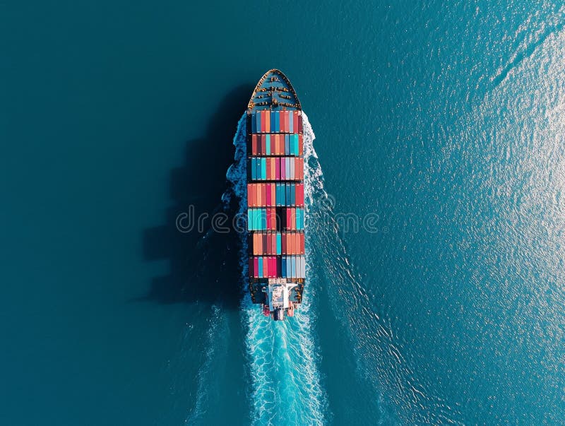 Cargo Ship Navigating through Deep Blue Waters with Colorful Containers ...