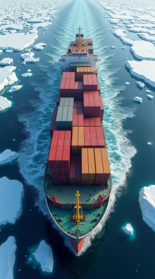 Cargo Ship Navigating through Icy Waters with Chunks of Ice Visible ...