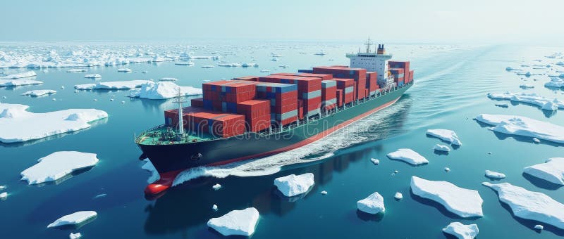 Cargo Ship Navigating through Icy Waters with Chunks of Ice Visible ...