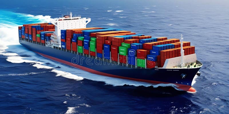 A Cargo Ship Navigating through the Ocean, Loaded with Colorful ...
