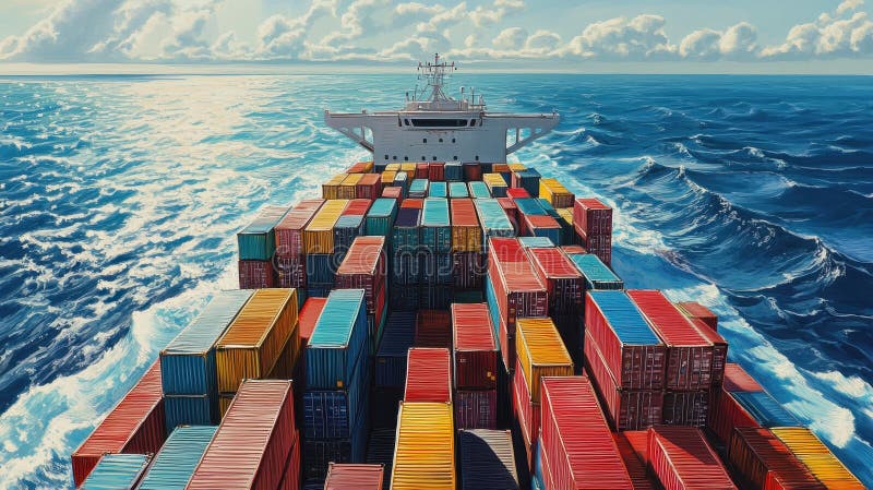 A Cargo Ship Navigating through Ocean Waters, Loaded with Colorful ...