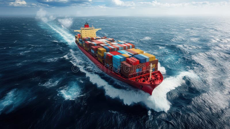 Cargo Ship Navigating through Ocean Waves Stock Illustration ...