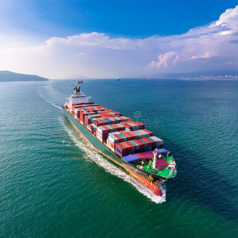 Aerial View Container Cargo Ship Import and Export Business, Top View ...