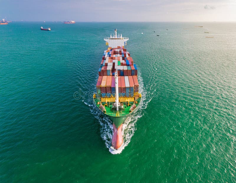 Aerial View Container Cargo Ship Import and Export Business, Top View ...