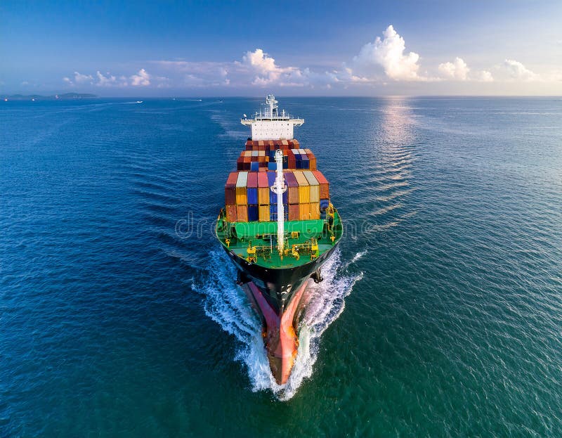 Aerial View Container Cargo Ship Import and Export Business, Top View ...