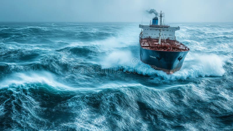 Cargo Ship Navigating through Rough Seas Stock Illustration ...