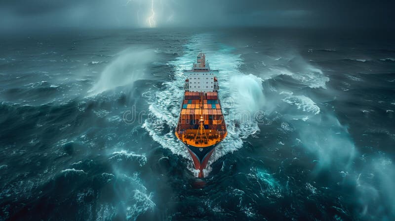 Cargo Ship Navigating through Stormy Ocean - Generative Ai Stock ...