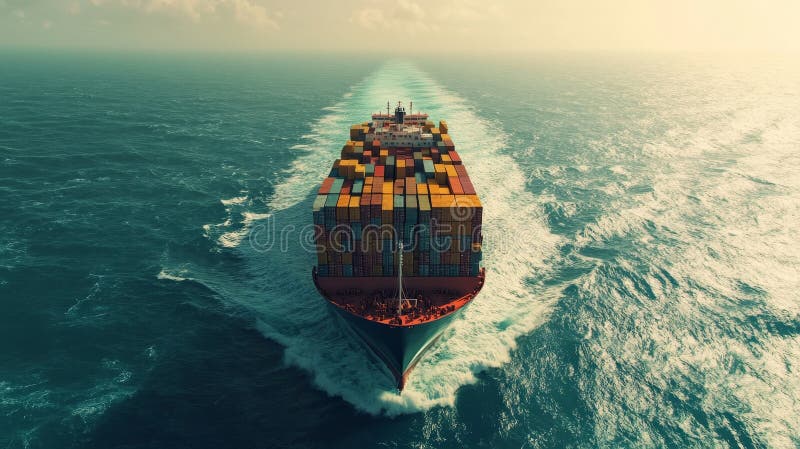 Cargo Ship Navigating through Stunning Ocean Waters Surrounded by ...