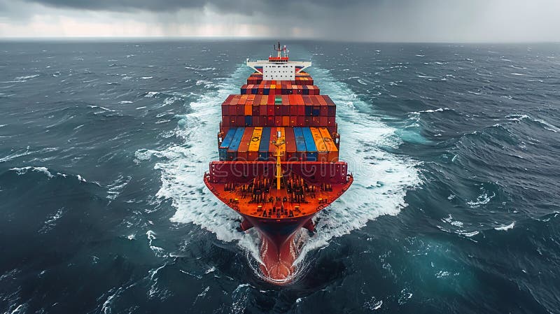 Cargo Ship Navigating Turbulent Sea, Ocean Freight Transport. Container ... Cargo Ship Navigating Turbulent Sea, Ocean Freight Transport. Container ...