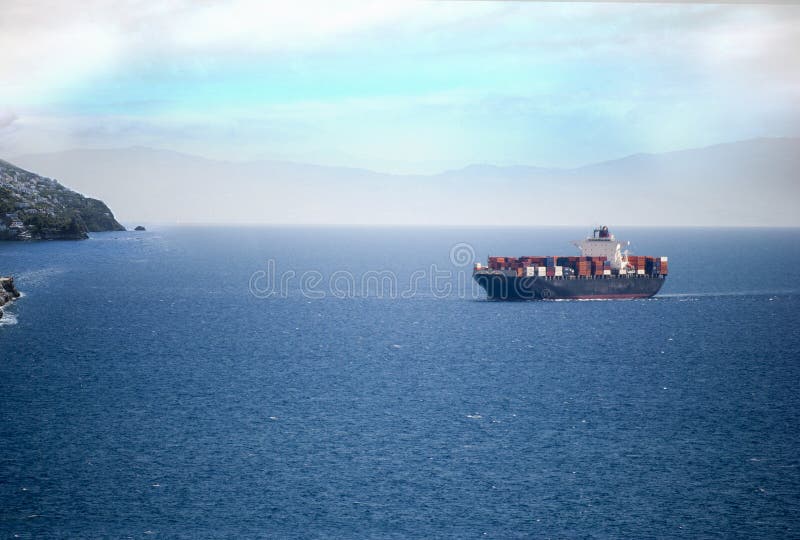 Cargo ship in navigation stock photo. Image of containers - 91251304