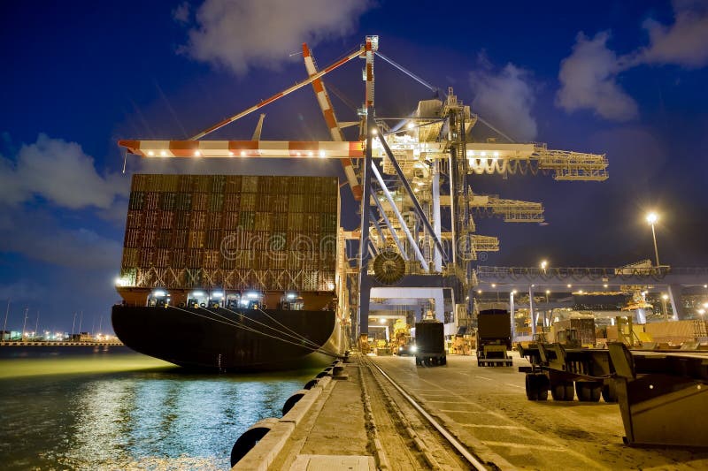 Cargo ship by night stock photo. Image of loading, load - 8646048
