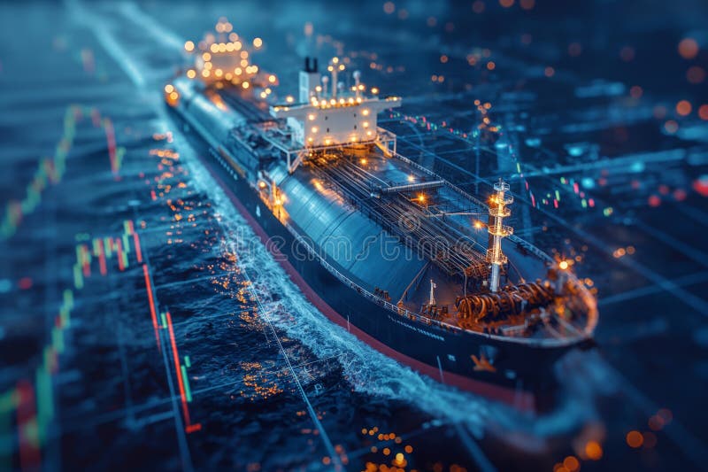 Cargo Ship at Night with Glowing Stock Charts Stock Photo - Image of ...