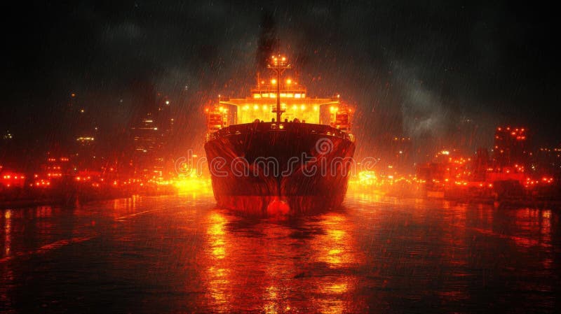 Cargo Ship in Night Rain stock photo. Image of carrier - 384388524