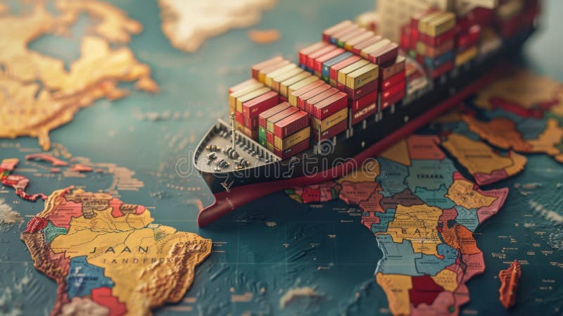 Cargo Ship on World Map. AI Generated Stock Image - Image of commercial ...