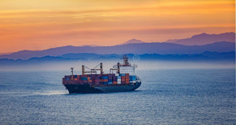 Cargo ship in ocean stock photo. Image of business, container - 116008968