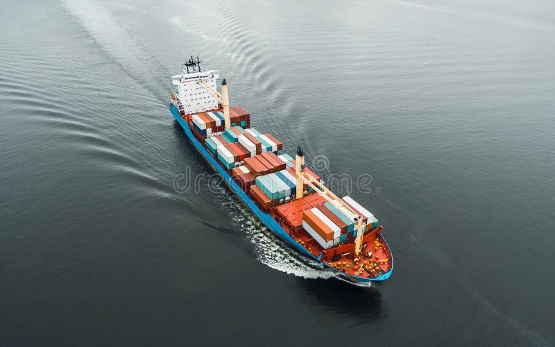 Cargo Ship in the Ocean Carrying Containers Stock Image - Image of ...
