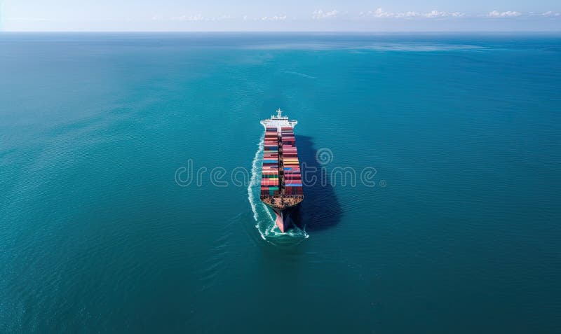 Cargo Ship on the Ocean Seen from Above with Drone Creating Using ...