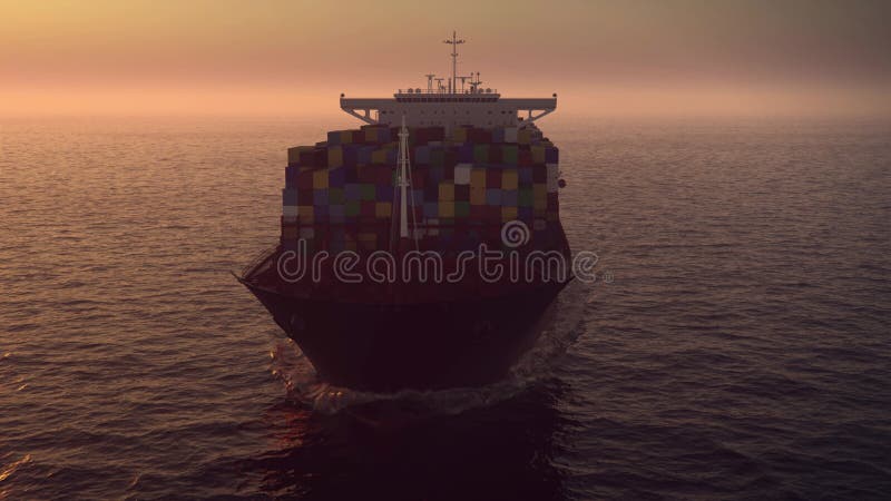 Cargo Ship in the Ocean at Sunset Stock Footage - Video of boat, cargo ...
