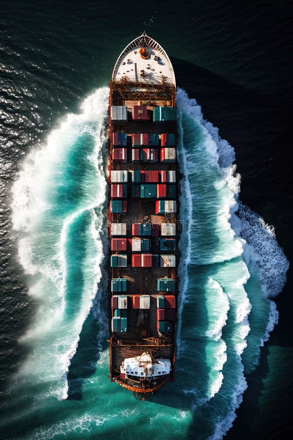 A Cargo Ship in the Ocean Top View. Generative AI Stock Illustration ...