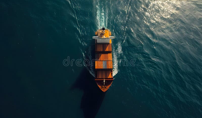 Cargo Ship in the Ocean View from Above Stock Image - Image of ...