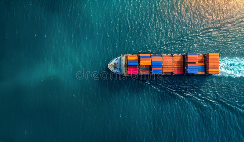 Cargo Ship in the Ocean View from Above Stock Photo - Image of freight ...