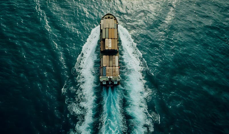 Cargo Ship in the Ocean View from Above Stock Photo - Image of business ...
