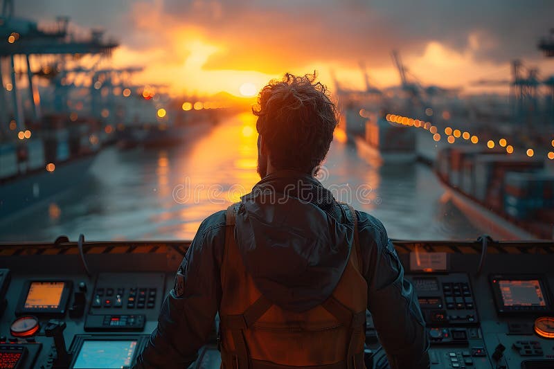 Cargo Ship Operator is Using a Crane Control Panel To Unload a ...