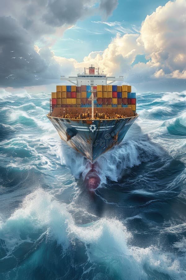 Cargo Ship Painting in the Open Ocean. Generative AI. Stock Image ...