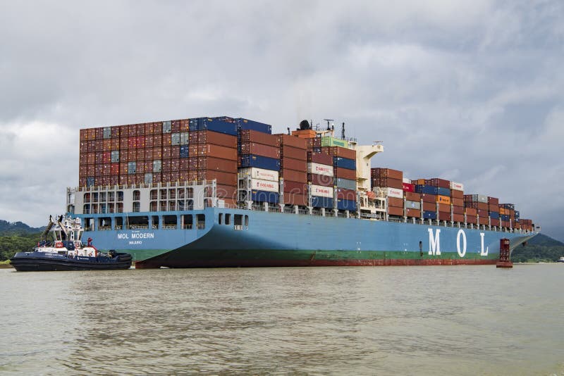 Cargo Ship with Container Panama Canal Editorial Photography - Image of ...