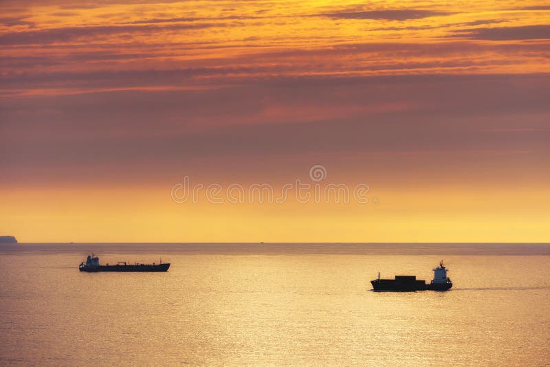 Oil tanker at sunset stock photo. Image of refinery, freight - 26601050