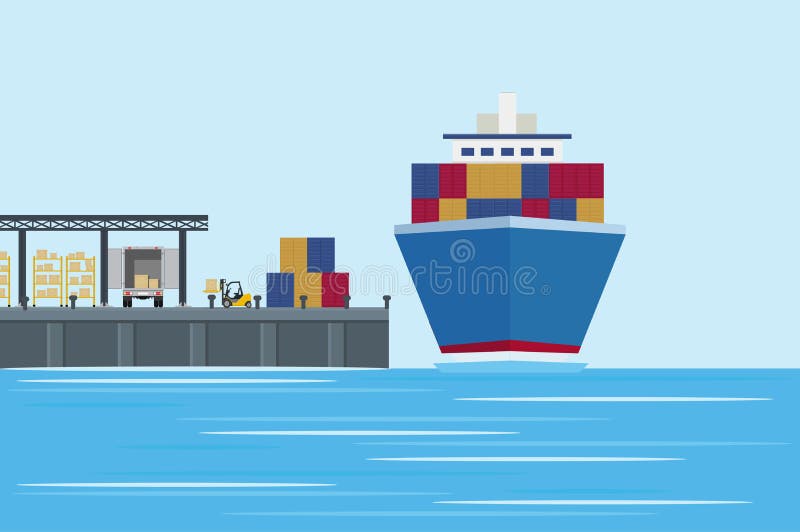 A Cargo Ship at the Pier in the City Docks with Port Containers Stock ...