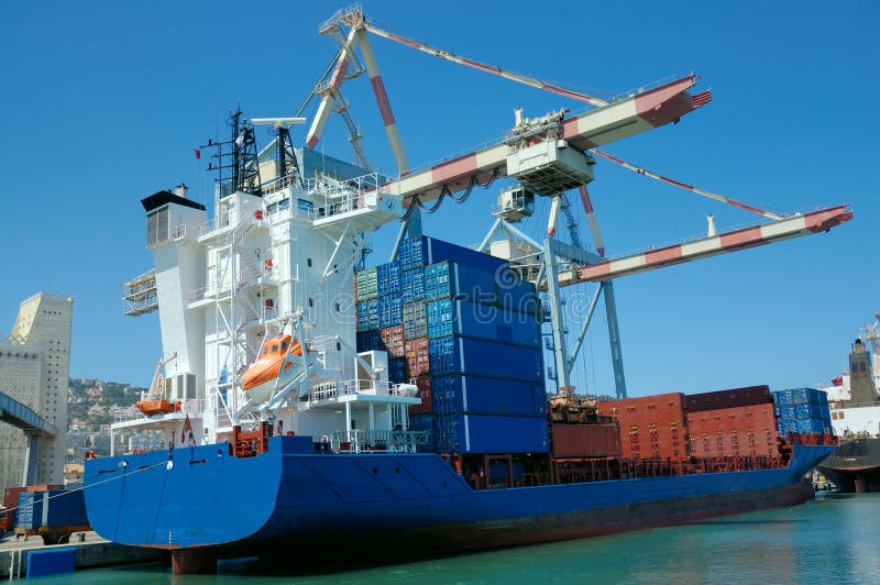 Cargo ship in a port stock photo. Image of industry, ship - 5897616