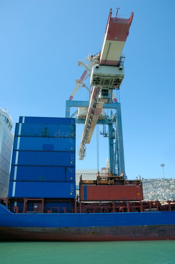 Cargo ship in a port stock photo. Image of ships, crane - 5897588