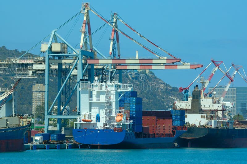 Cargo ship in a port stock photo. Image of transportation - 5897670